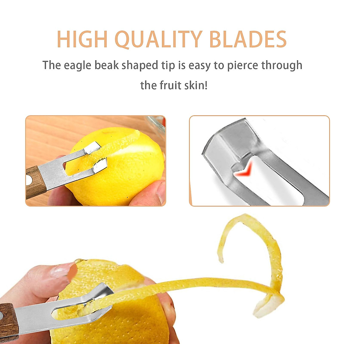 RRumo Channel Knife with Wooden Handle for Fruit and Vegetable, Tool for Decorating Cocktails, Desserts, and Salads