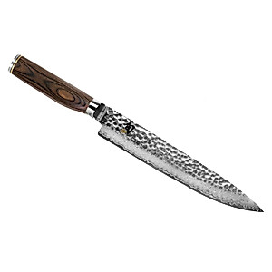 Shun TDM0704 Cutlery Premier Slicing 9.5", Hammered TSUCHIME Finish, Long, Thin Blade, Allows for Cleaner Preserve Juices and Flavor, Ideal Meat Cutting Knife, 9-1/2-Inch, Silver