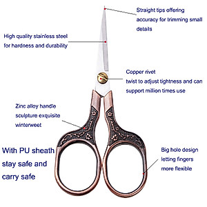 2pcs Vintage Stainless Steel Cuticle Precision Embroidery Scissors Beauty Grooming for Nail, Facial Hair, Eyebrow, Eyelash, Nose Hair, Moustache, Manicure Crochet Threading Tool