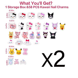 Hollyasa 58 PCS Kawaii Nail Charms Slime Charms 3D Nail Art Charms Flatback Resin Charms, for Nail Art Decorations Supplies