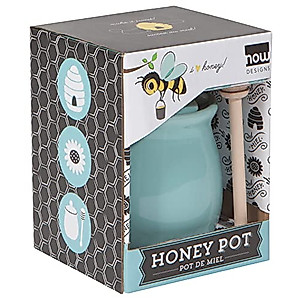 Now Designs Honey Pot with Wood Honey Dipper, Eggshell Blue