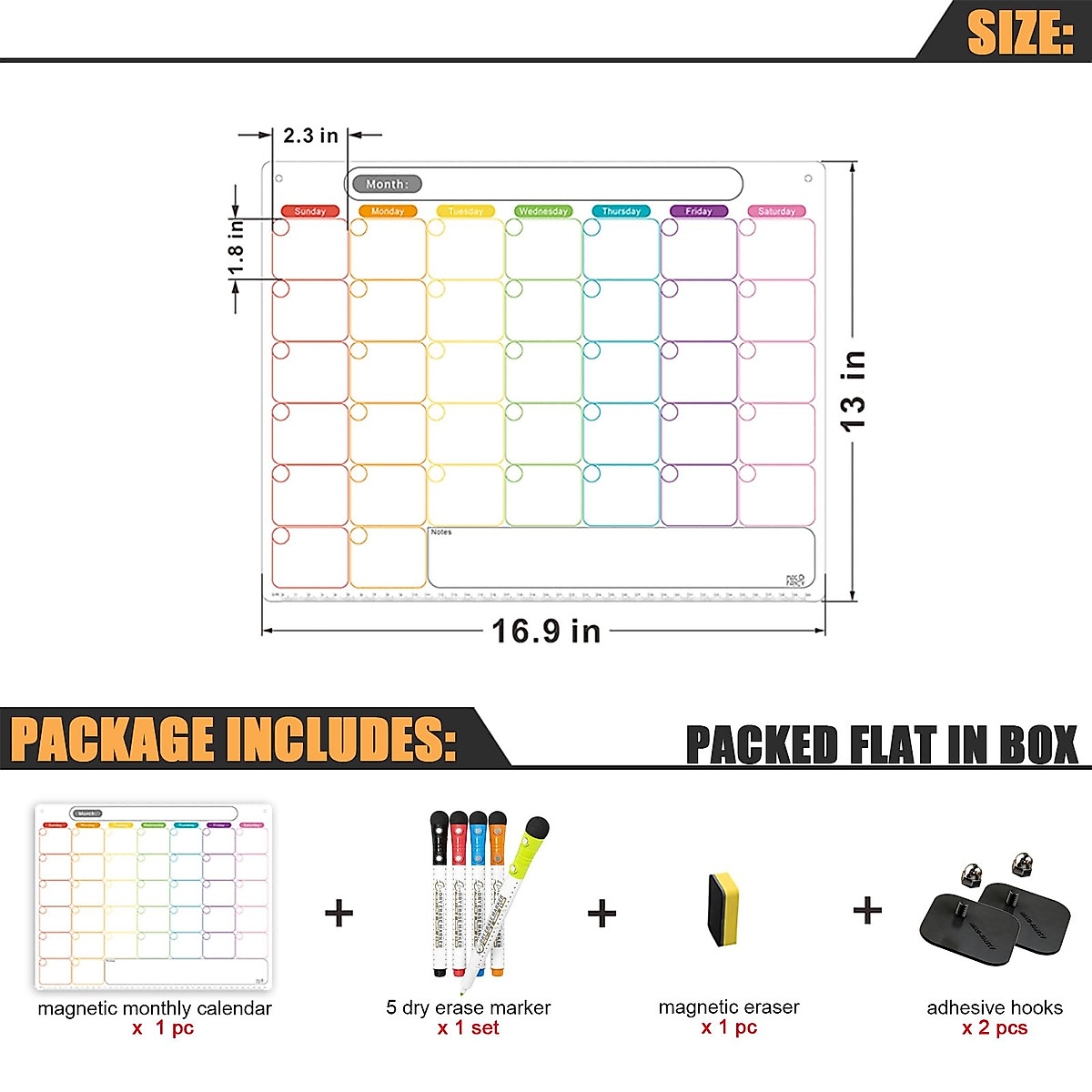 Dry Erase Calendar Kit- Magnetic Calendar for Refrigerator - Monthly Fridge Calendar Whiteboard with Extra-Thick Magnet Included Fine Point Marker & Eraser & Holes for Wall Hanging