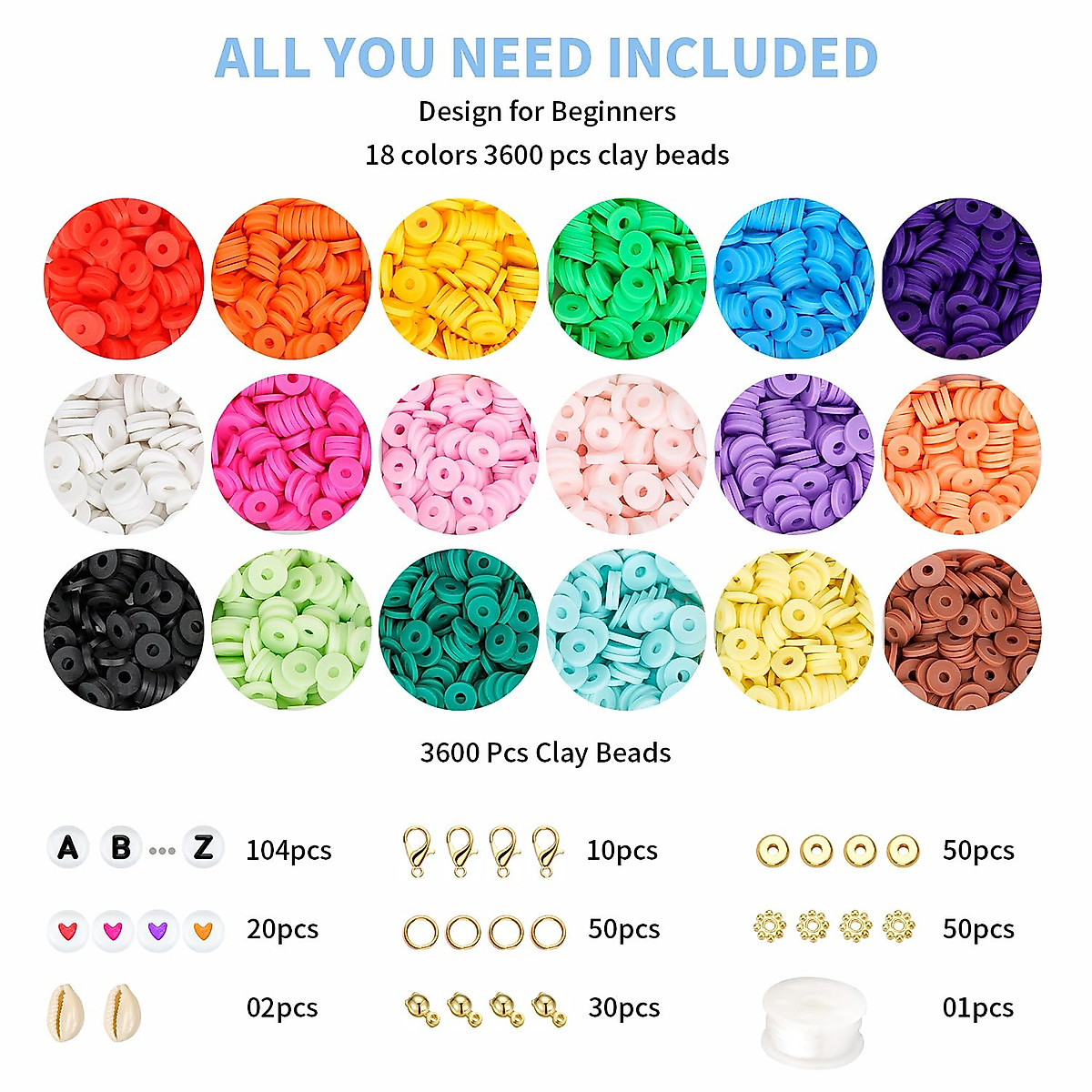 Dowsabel 4000Pcs Clay Beads Toys for Girls Kids, 18 Colors Preppy Clay Beads Friendship Bracelet Kit, DIY CraftsBracelet Making Kit, Teen Girl Gifts Toys for Ages 6-13