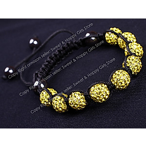 Shamballa Style Jewelry Gold Yellow Women Girl Pave Shine Crystal Ball Hand-Woven Bracelet Adjustable