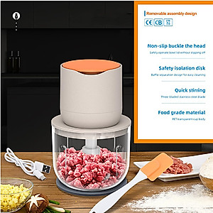 LVSENLIN Wireless Electric Food Processor，600ML Electric Food Chopper For Meat,Onions,vegetables,Garlic,Complementary Food, Meat Chopper Blender