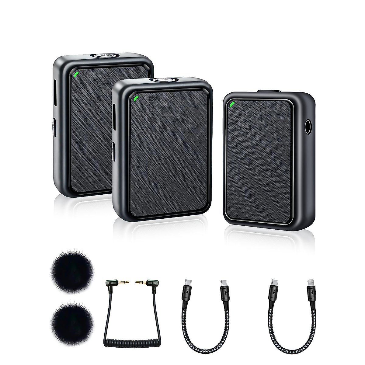 Alovon Wireless Microphone Comapatible with iPhone, Dual Mini Lavalier Lapel Mic 2.4G for Camera USB C Phone Video Recording, External Clip On Microphone for YouTube Interview Video Podcast Vlog