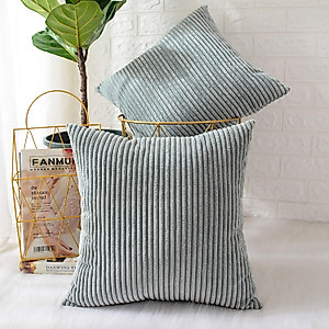 MERNETTE Pack of 2, Corduroy Soft Decorative Square Throw Pillow Cover Cushion Covers Pillowcase, Home Decor Decorations for Sofa Couch Bed Chair 20x20 Inch/50x50 cm (Striped Grey Blue)