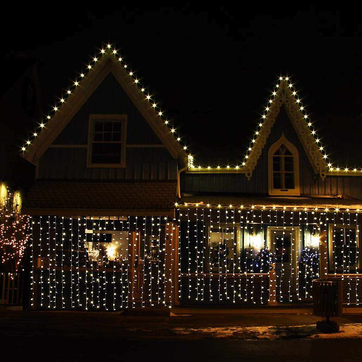 IMAGE 8 Modes Curtain Lights 9.8x6.6 Foot 224 LED String lights Fairy String Lights for Wedding Party Home Garden Indoor Outdoor Wall Backdrops Decorations Waterproof UL Safety Standard Warm White