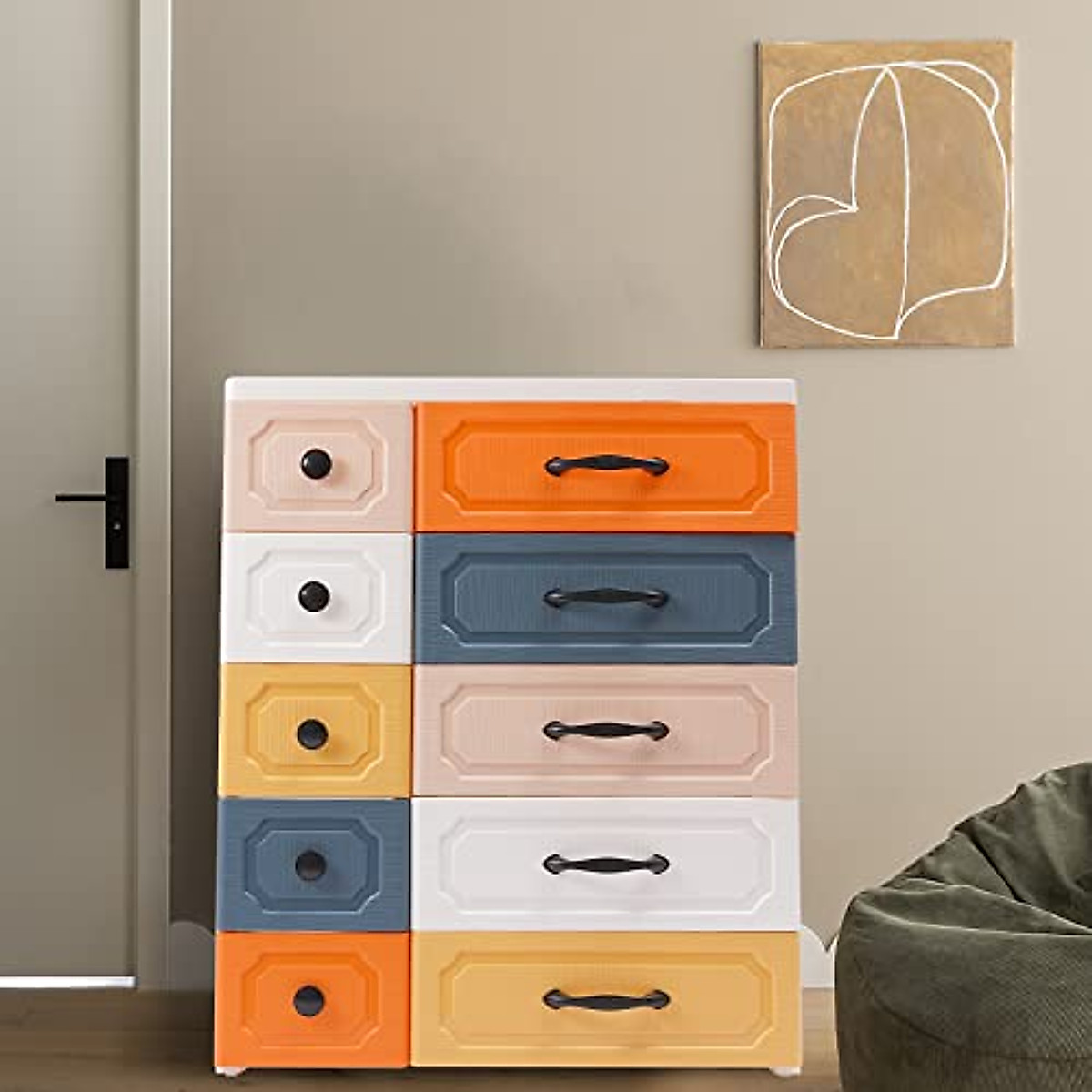 Titunjian Chest of Drawers 5 Tier Plastic Storage Dressers with 10 Drawer Storage Cabinet Kids Dresser Storage Organizer for Living Room Bedroom Hallway