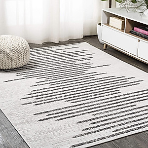 JONATHAN Y SMB124D-8 Zolak Berber Stripe Geometric Indoor Outdoor Area-Rug Bohemian Contemporary Easy-Cleaning Bedroom Kitchen Backyard Patio Non Shedding, 8 X 10, Ivory/Black