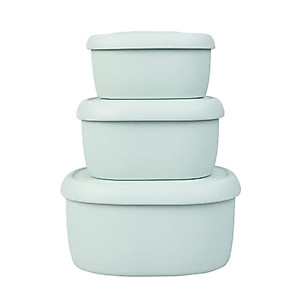 BLUE GINKGO Nesting Silicone Containers - Set of 3 Hard-Shell Silicone Food Storage Containers | BPA Free, Airtight, Dishwasher and Freezer Safe (6.7oz, 10oz, 20oz) - Green