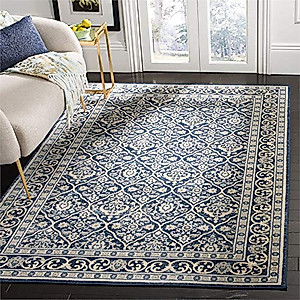 SAFAVIEH Brentwood Collection 5'3" x 7'6" Navy / Light Grey BNT870M Oriental Damask Trellis Non-Shedding Living Room Bedroom Dining Home Office Area Rug