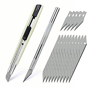 GUGUGI 9mm Snap Off Knife & Precision Carving Craft Knife With 15 Piece Knife Blades Replacement for DIY Art Work, Use In School Home Office Utility Knife