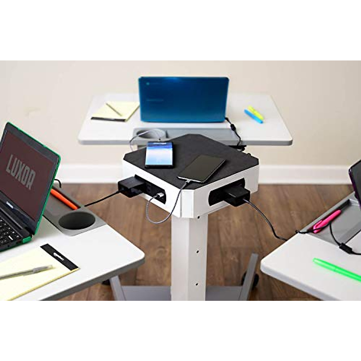 Luxor LuxPower Mobile AC and USB Charging Tower with 8 USB Charging Ports, 8 AC Outlets - White, 14" W x 14" D x 40" H