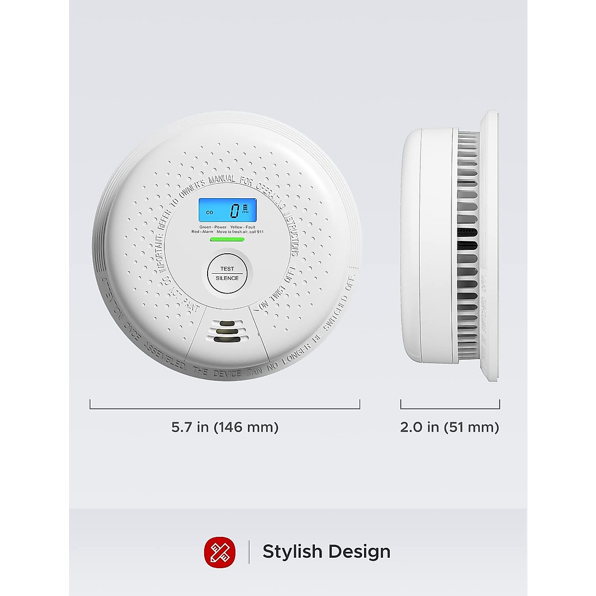 X-Sense Smoke Detector Carbon Monoxide Detector Combo, 10-Year Battery Smoke Detector with Display, Standalone Model SC01, Single Pack