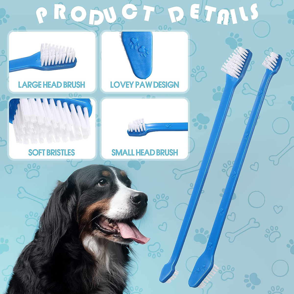 Gerrii 200 Pcs Dog Toothbrush Double Headed Dog Pet Toothbrush Long Handle Dog Tooth Brushing Kit Soft Bristles Pet Toothbrush for Dogs Cat and Most Pets Teeth Cleaning Dental Oral(Blue)