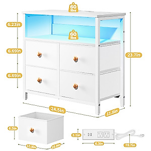 Yoobure Night Stand with Charge Station, Nightstand with 4 Drawers Bedside Table, LED Dresser with Storage Shelf, Night Stands for Bedroom, Side Table 3-Tier Wood End Table for Home, Office Black