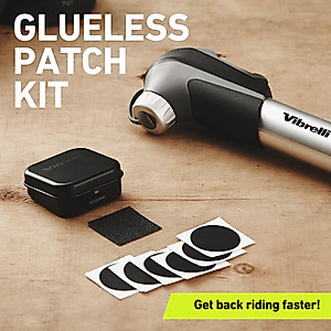 Mini Bike Pump & Glueless Puncture Repair Kit - Presta & Schrader Bicycle Pump - 120 PSI Tire Pump for Road & MTB - No Valve Changing Needed