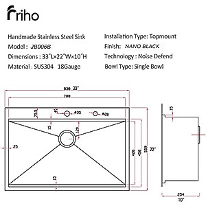 Friho 33x22 Inch Workstation Topmount Single Bowl Handmade Farmhouse Drop in Black Kitchen Sink, Black Stainless Steel Farm Sinks with Dish Grid,Dish Drainer,Cutting Board Basket Strainer