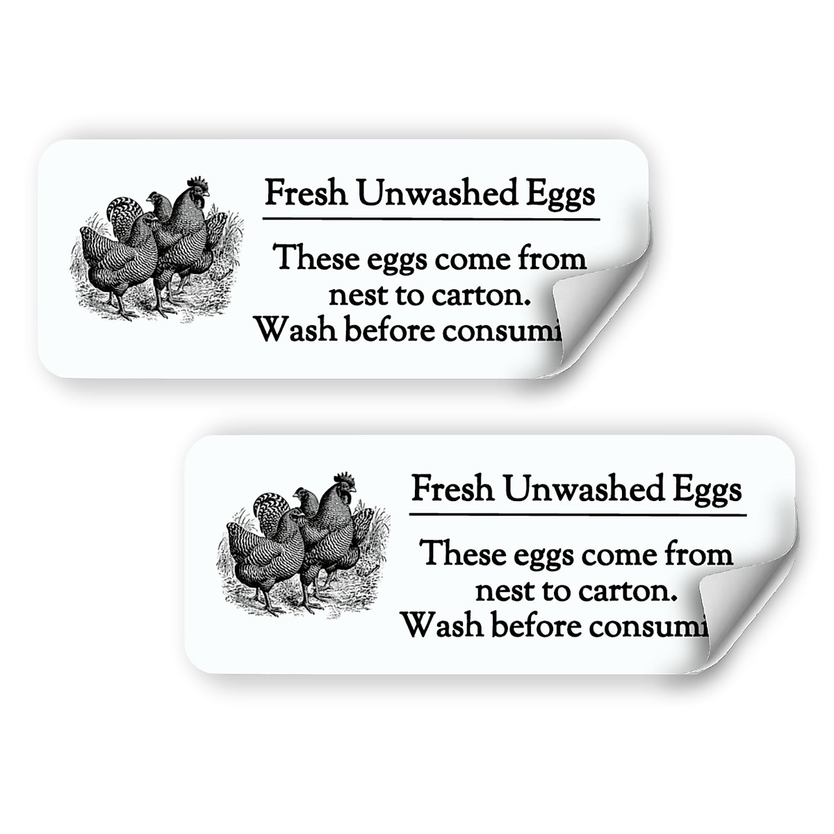 60 unwashed egg carton labels for chicken egg safety, and handling. Fresh Unwashed Eggs stickers for your fresh egg cartons. Perfect for the small business egg merchant.