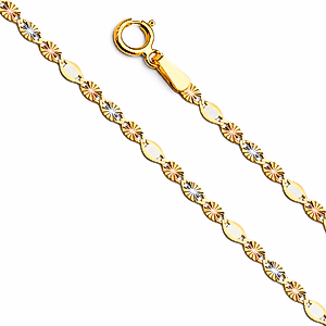 14k REAL Tri Color Gold Solid 2mm Flat Star Diamond Cut Chain Necklace with Spring Ring Clasp - 18"
