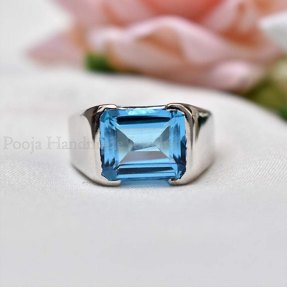 blue topaz rings 925 sterling silver ring mens gemstone ring ottoman jewelry turkish mens rings signet ring pinky ring heavy mens ring handmade ring boys signet jewellery wedding gift