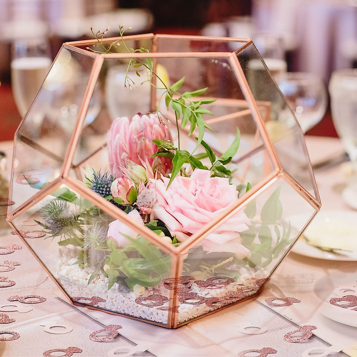 Engagement Bridal-Shower Decorations Ring Confetti - 300pcs Pink White Rose Gold Confetti Glitter Sprinkles Paper Wedding Bachelorette Decorations Proposal Valentines Day Party Table Decor Panduola