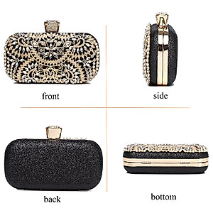 FIVE FLOWER Evening Clutch Bags Purse Handbag for Women Wedding Prom Party (BLACK), Medium