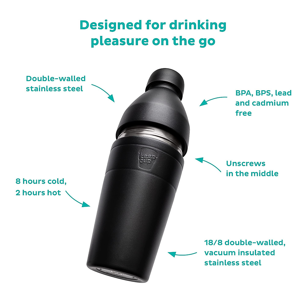 KeepCup Thermal Stainless Steel Water Bottle | Vacuum Insulated Travel Coffee Thermos Cup with Spill Proof Lid | Large | 22 oz / 660ml | Black