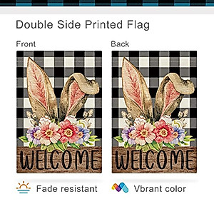 CMEGKE Easter Garden Flag, Easter Buffalo Plaid Bunny Ear Garden Flag, Spring Summer Garden Flag Rustic Vertical Double Sided Burlap Welcome Easter Rabbit Floral Holiday Party Farmhouse Yard Home Outside Decor 12.5 x 18 In