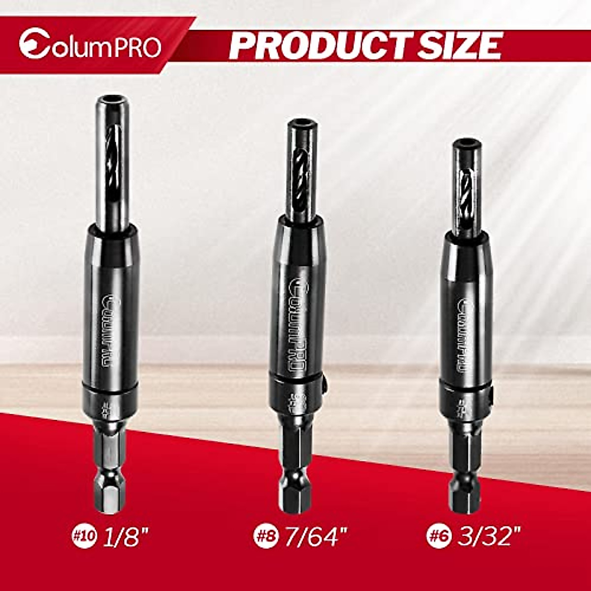 ColumPRO 3 PCS Hinge Drill Bit Set, HSS VIX bit Self Centering Drill Bits,Wood Door Window Cabinet Woodworking Hinge Hardware Pilot Hole Drill Bit 3/32"(#6),7/64"(#8),1/8" (#10), Organized Storage