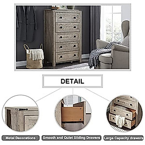 T4TREAM Farmhouse 5 Drawers Dresser Chests for Bedroom, Wood Rustic Tall Chset of Drawers,Dressers Organizer for Bedroom, Living Room,Hallway, Light Rustic Oak