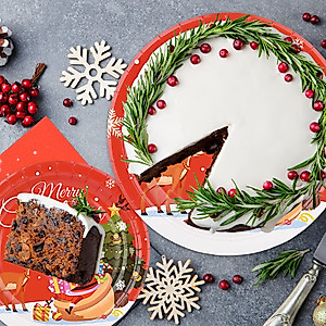 Bluechok Christmas Party Paper Plates Sets, 72Pcs Santa Elk Print Decorations Supplies, Disposable Xmas Holiday Decor Tableware Set Includes Paper Plates and Napkins for 24 Guests