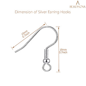 BEADNOVA Fish Hook Earring Hooks 150pcs Earring Findings with Earring Backs for Earring Supplies Earrings Making DIY (150pcs Silver Earring Hooks and 150pcs Earring Backs, Total 300pcs)