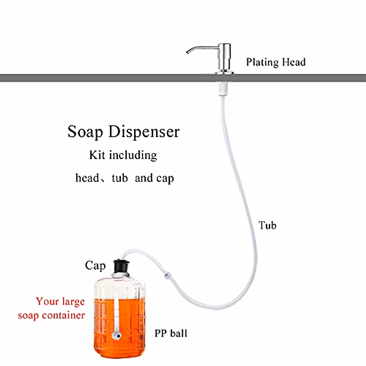 Gnimauhz Soap Dispenser for Kitchen Sink and Extension Tube Kit, Stainless Steel Soap Dispenser with 47 Inches Tube Connects Directly to Soap Bottle, Hand and Dish Soap Dispenser Pump（Chrome）