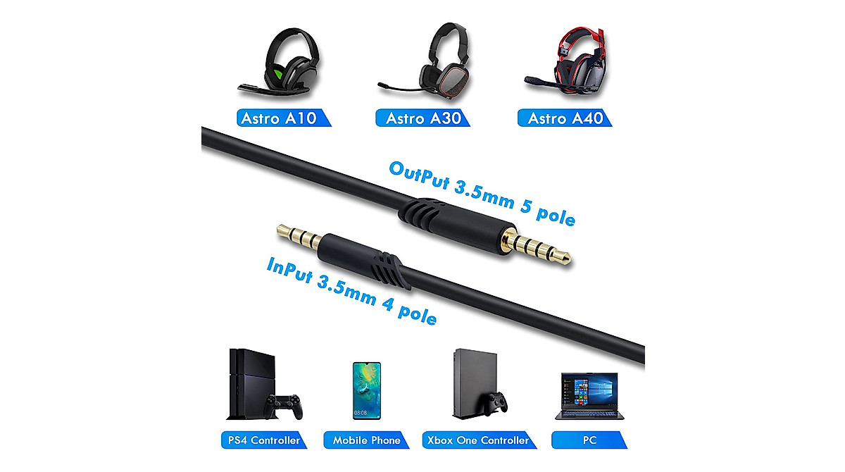 Mcbazel 2M Headset Cable for Astro A10/A30/A40 - Black