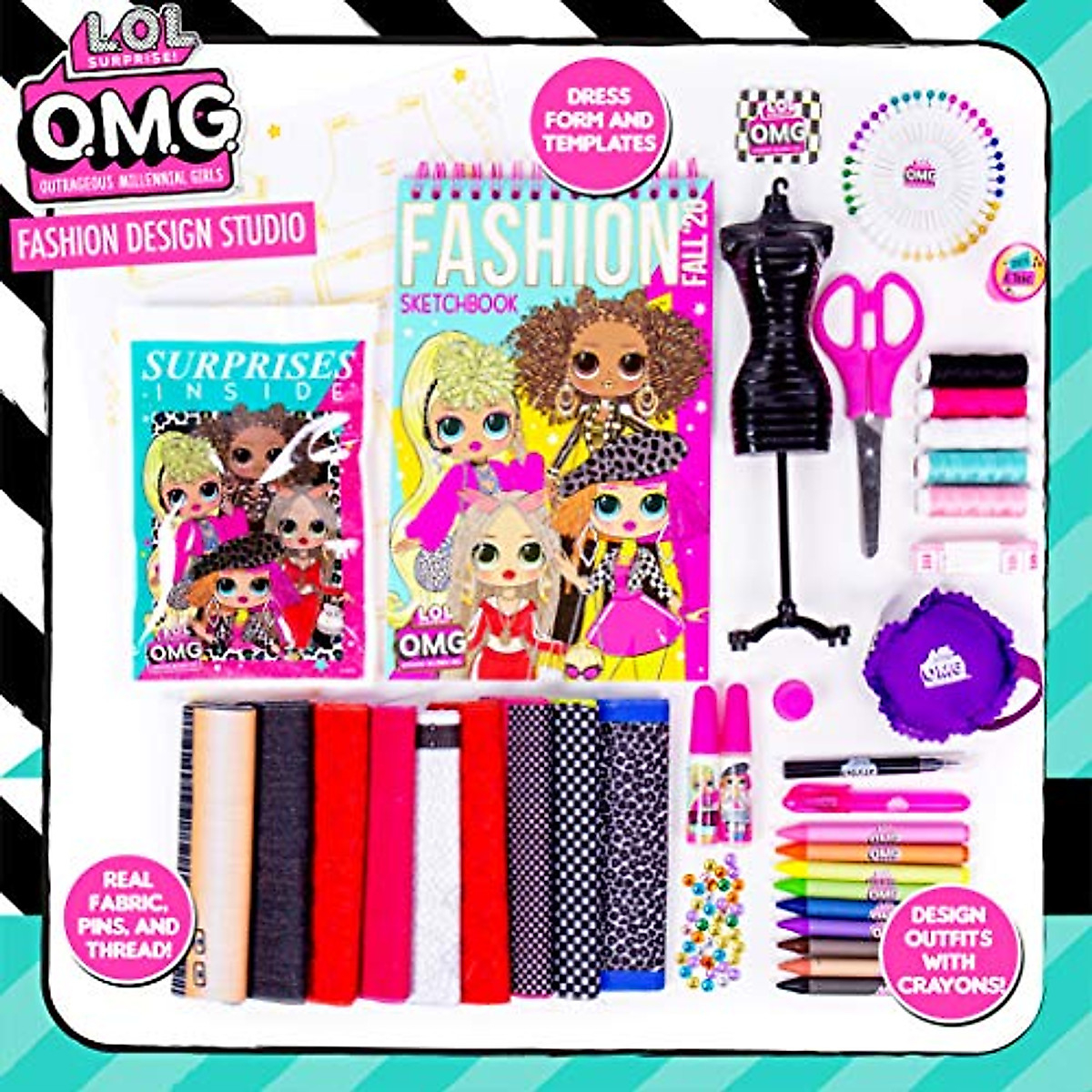 LOL OMG Fashion Studio by Horizon Group USA DIY Fashion Designing Kit. Cut & Create Your Own Outfits. Sketch Designs, Trace & Sew. Includes Fabric, Thread, Crayons, Markers & More