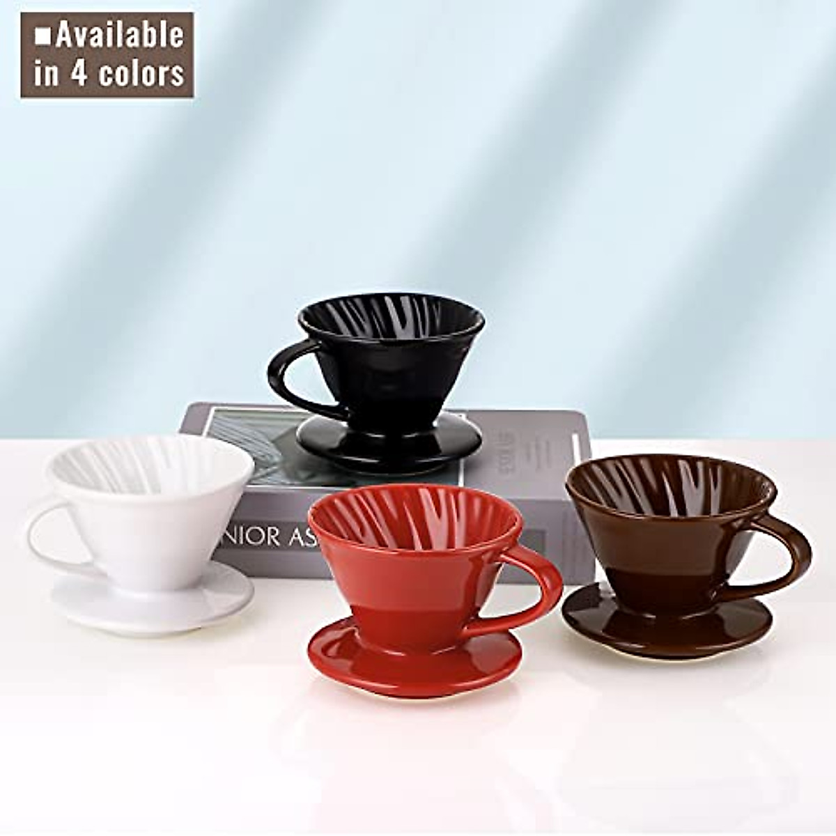 ELLDOO Ceramic Pour Over Coffee Dripper, Coffee Dripper Cone Brewer, Pour Over Cone Coffee Maker Slow Brewing Accessories for Home Office Cafe, 1 Cup Size, White