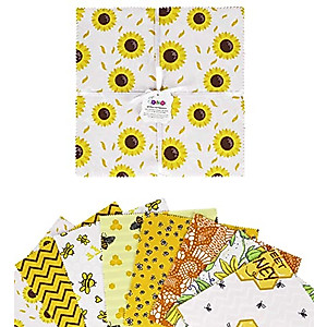 Soimoi Precut 10-inch Honey Bee Prints Cotton Fabric Bundle Quilting Squares Charm Pack DIY Patchwork Sewing Craft- White & Yellow