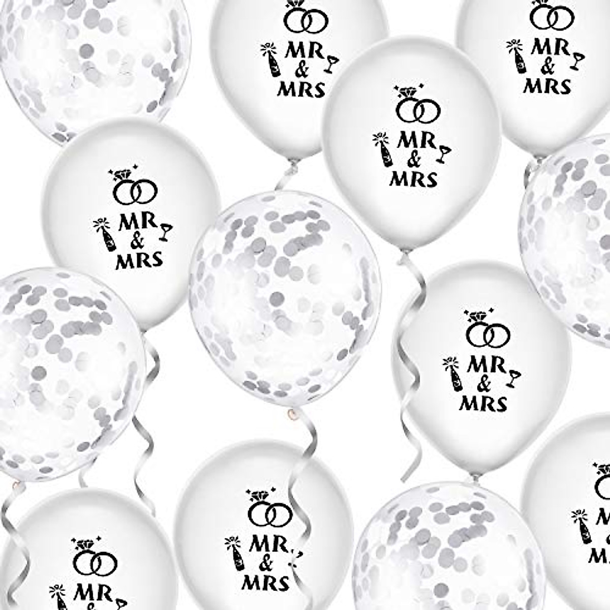 35 Pieces Wedding Balloons Romantic Mr Mrs Balloons Rose Gold Confetti Balloon for Wedding Anniversary Engagement Party (White)