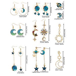 8 Pairs Moon Star Earth Planet Earrings Asymmetrical Vintage Bohemian Earrings Dangle Pendant Earrings Drop Hook Earrings Jewelry for Women