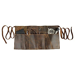 Hide & Drink, Barista Waist Apron, Riveted Pockets, Waitress & Waiter Accessories, Server Shorts, Full Grain Leather, Handmade, Bourbon Brown