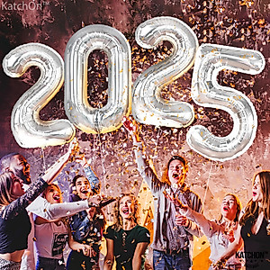 KatchOn, Giant Silver 2025 Balloon Numbers - 42 Inch, New Years Balloons | 2025 Balloons Silver for Happy New Years Decorations 2025 | Foil 2025 Silver Balloons for New Years Eve Party Supplies 2025
