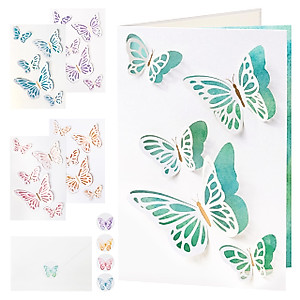 Crisky 25 Pcs Laser Cut 3D Note Cards & Envelopes Watercolor Butterflies Greeting Cards with Envelopes & Stickers for Birthday, Baby Shower,Bridal Shower, Wedding, Graduation