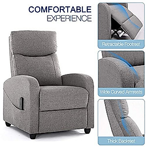 Recliner Chair, Arm Chair for Living Room Recliner Sofa Winback Single Sofa Home Theater Seating Modern Reading Reclining Chair Easy Lounge with Fabric Padded Seat Backrest Grey