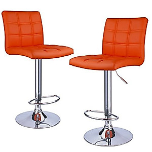koonlert14 Contemporary Bar Stools Hight Adjustable Seat Hydraulic 360 Degree Swivel Sturdy Steel Frame Quadrate cushion Seat Dining Chair Bar Pub Stool Home Office Furniture - Set of 2 Orange #1935