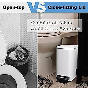 TrashAid Small Bathroom Trash Can with Lid Soft Close, 6 Liter / 1.6 Gallon Stainless Steel Garbage Can Narrow with Removable Inner Bucket, Step Pedal (White)