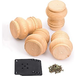 decorluxes Wood Legs for Furniture Set of 4 Kallax Legs Short Table Legs Coffee Table Legs Dresser Legs Set of 4 Bun Feet Gold Natural Woden Things (3 in with Mounting Plates)