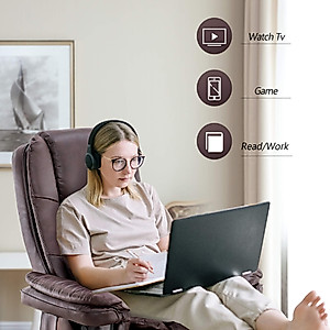 MCombo Recliner with Ottoman Chair Accent Recliner Chair with Vibration Massage, Removable Lumbar Pillow, 360 Degree Swivel Wood Base, Faux Leather 9096 (Dark Brown)