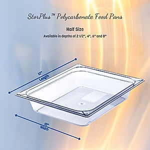 Carlisle FoodService Products Storplus 1/2-Size Food Pan for Catering, Buffets, and Restaurants, Polycarbonate, 8 Inches Deep, Clear, (Pack of 6)